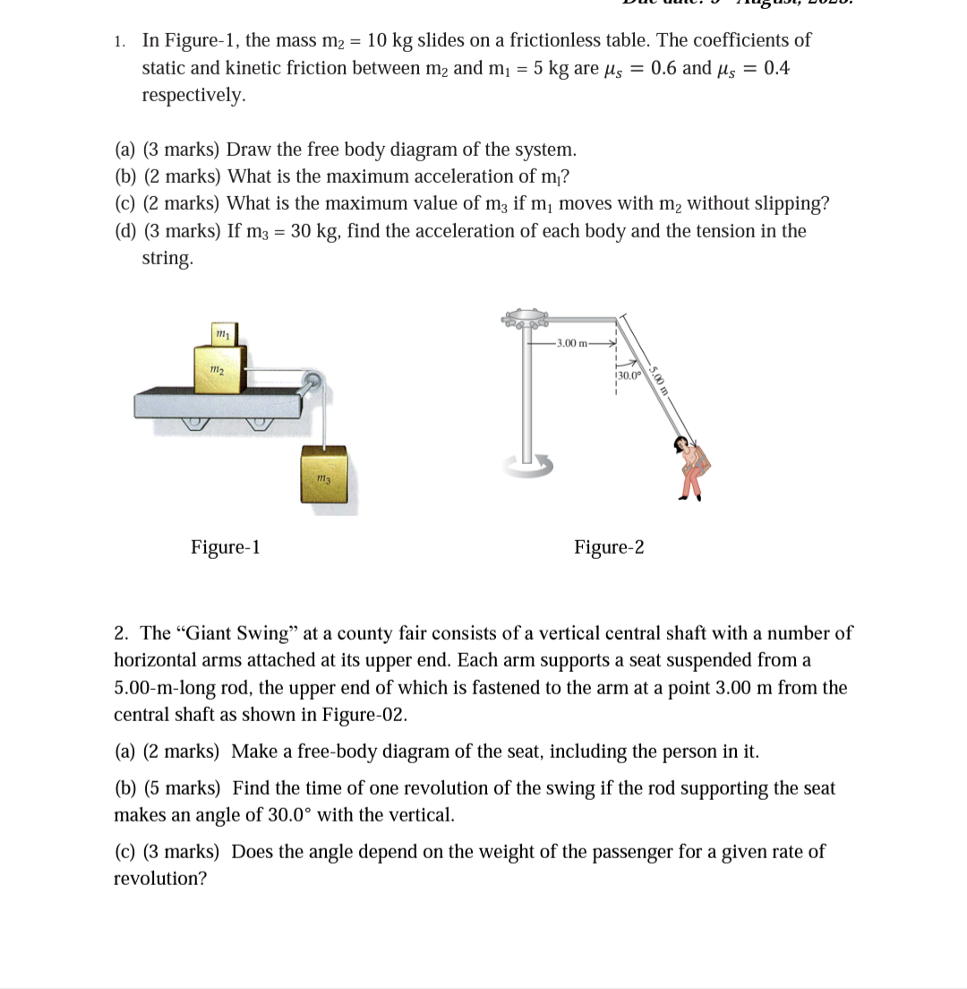 Solved In Figure-1, the mass m2 = 10 kg slides on a | Chegg.com