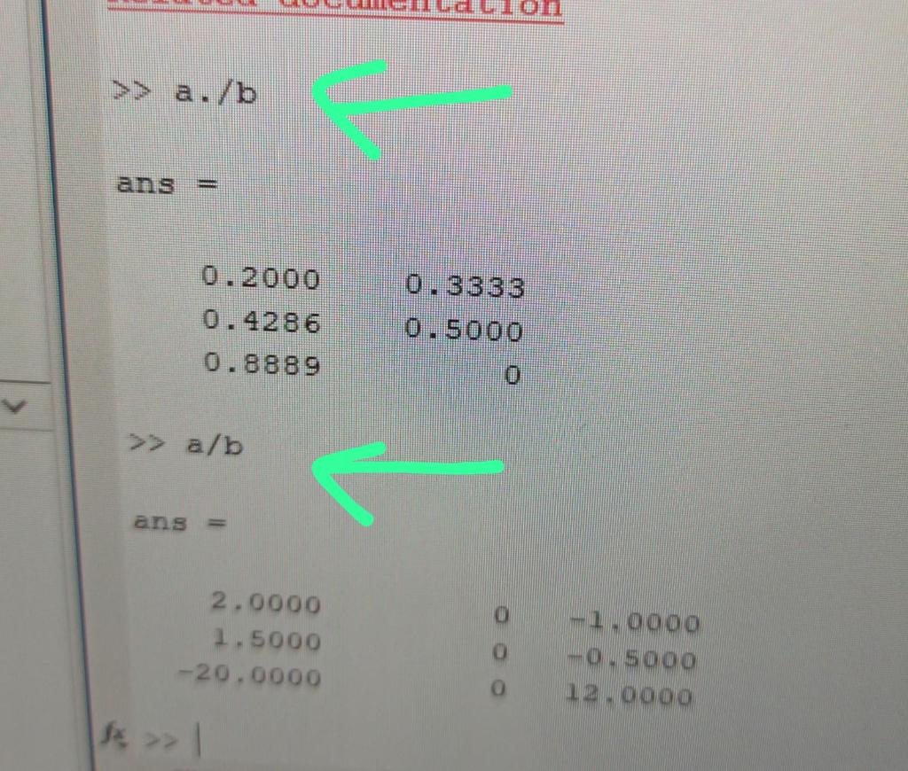 Solved I cannot understand how a/b functions in Matlab, | Chegg.com