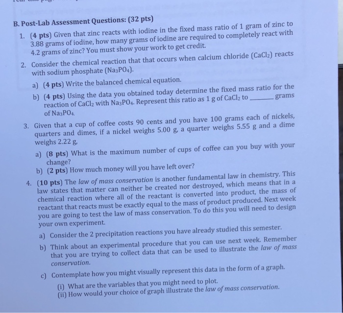 Solved B. Post-Lab Assessment Questions: (32 pts) 1. (4 pts) | Chegg.com