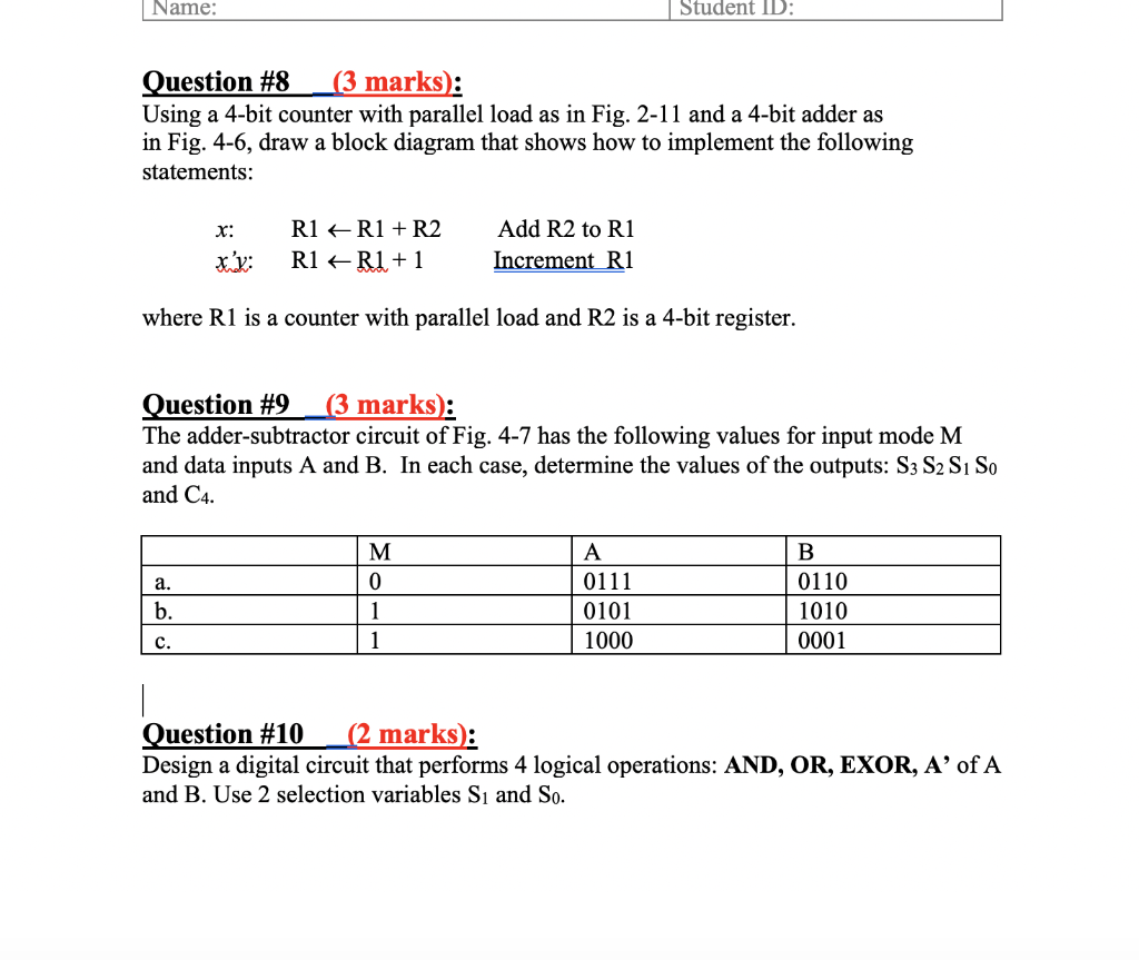 Solved Name: Student ID: Question #8 (3 marks): Using a | Chegg.com