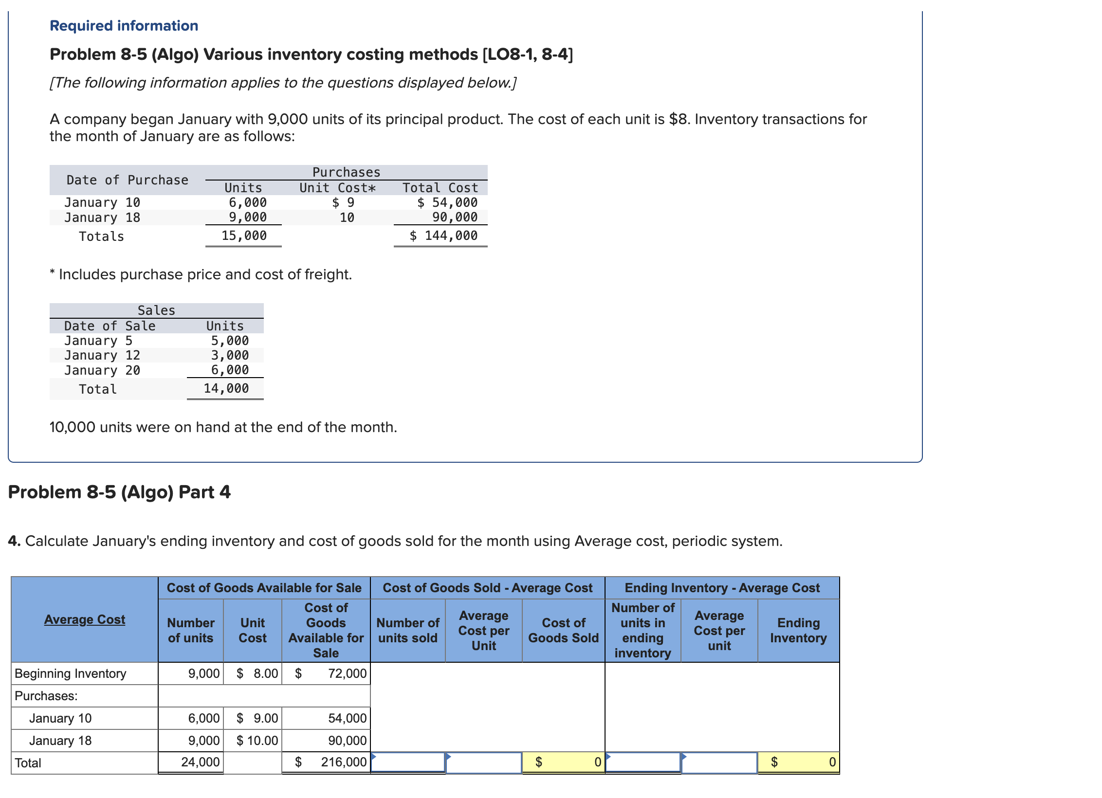 Solved Problem 8-5 (Algo) Various inventory costing methods | Chegg.com