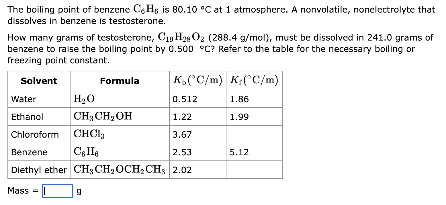 Solved The boiling point of benzene C6H6 is 80.10∘C at 1 | Chegg.com