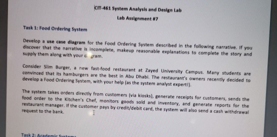 Solved CIT-461 System Analysis and Design Lab Lab Assignment | Chegg.com