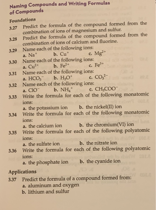 Solved Naming Compounds and Writing Formulas of Compounds | Chegg.com