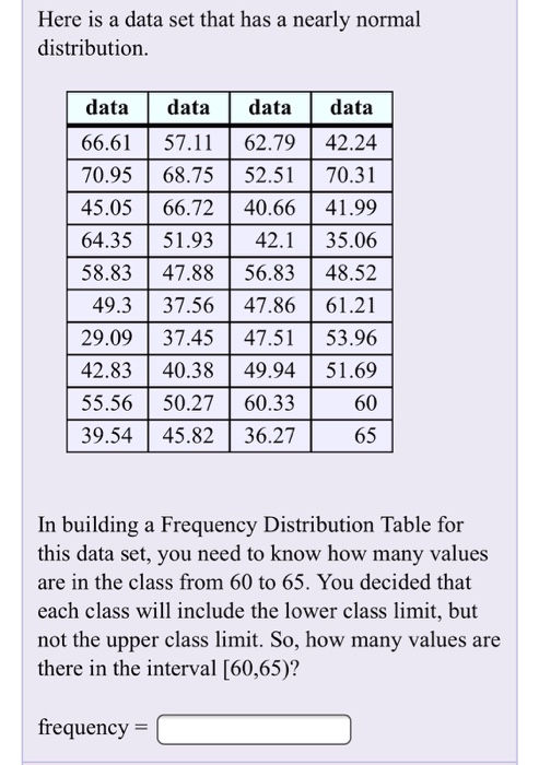 Solved Here is a data set that has a nearly normal | Chegg.com