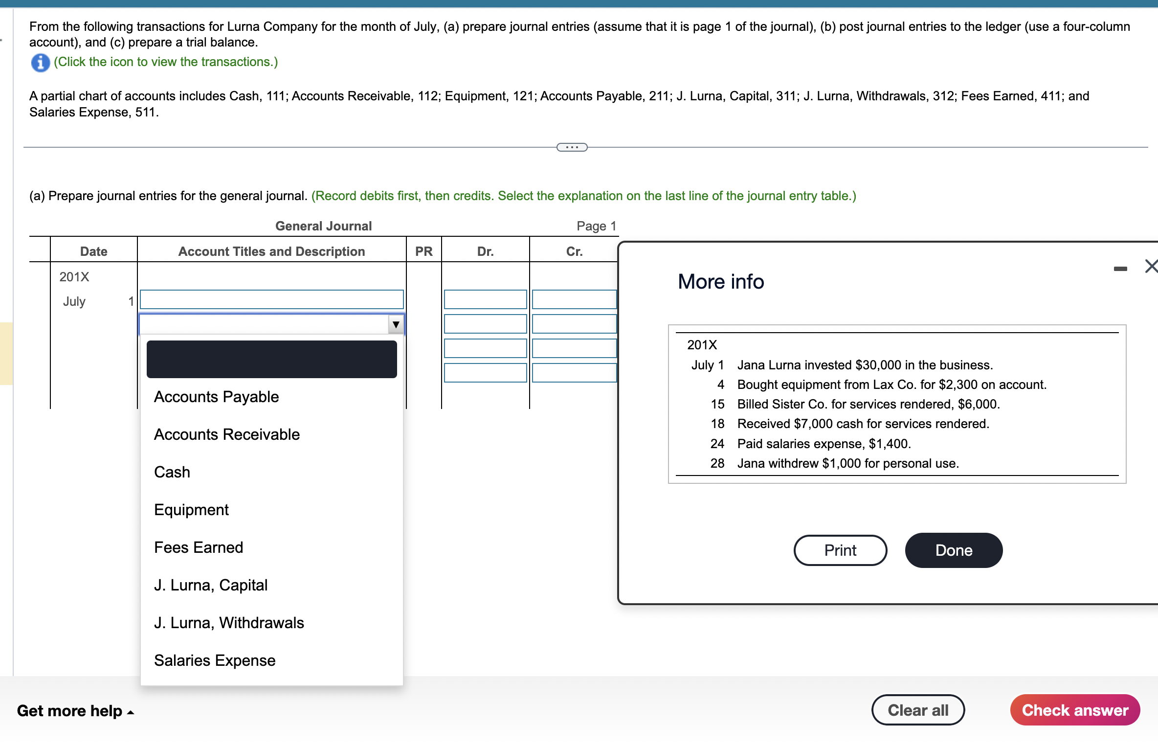 Solved account), and (c) prepare a trial balance. (Click the | Chegg.com