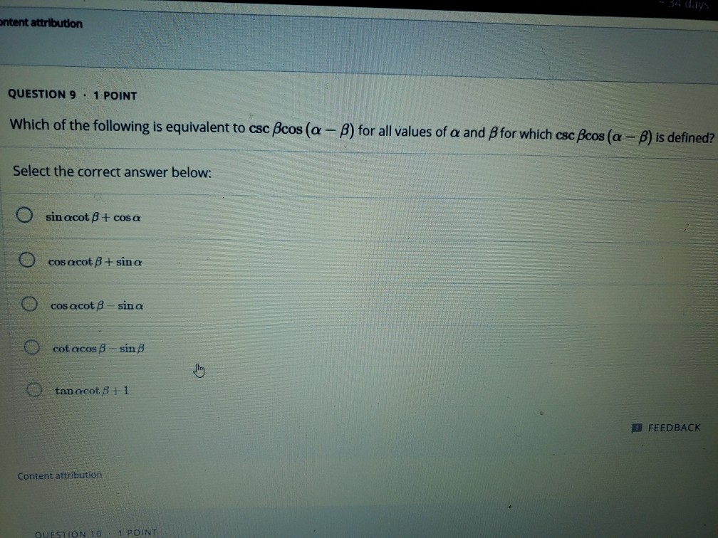 Solved ontent attribution QUESTION 9 . 1 POINT Which of the | Chegg.com