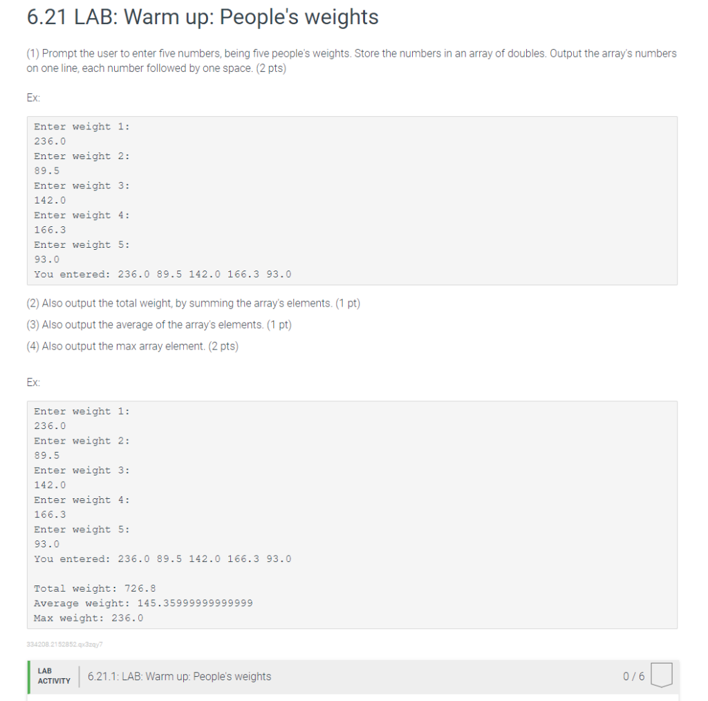 Solved 6.21 LAB: Warm up: People's weights (1) Prompt the | Chegg.com