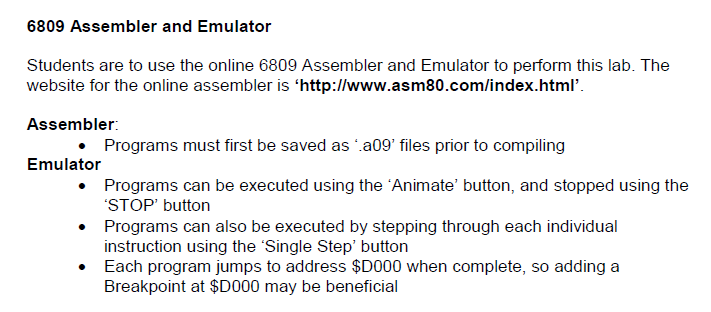 Solved 6809 Assembler and Emulator Students are to use the | Chegg.com
