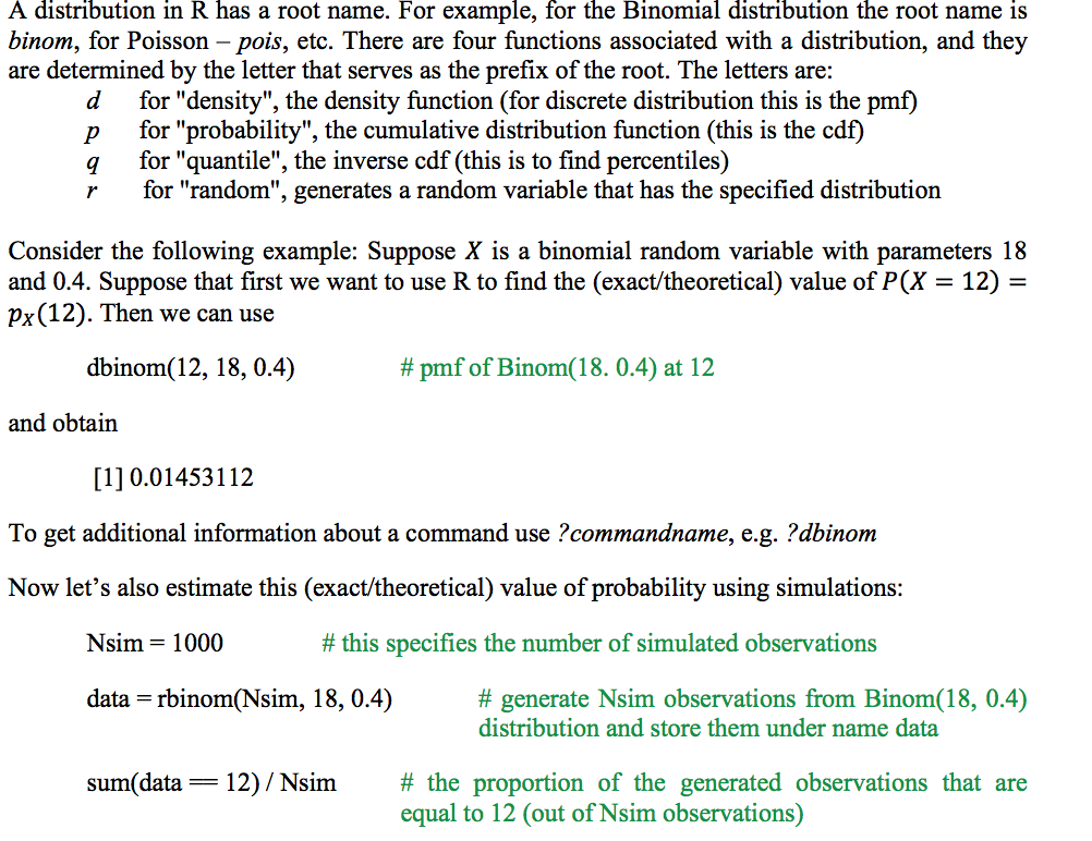 Solved A distribution in R has a root name. For example, for | Chegg.com