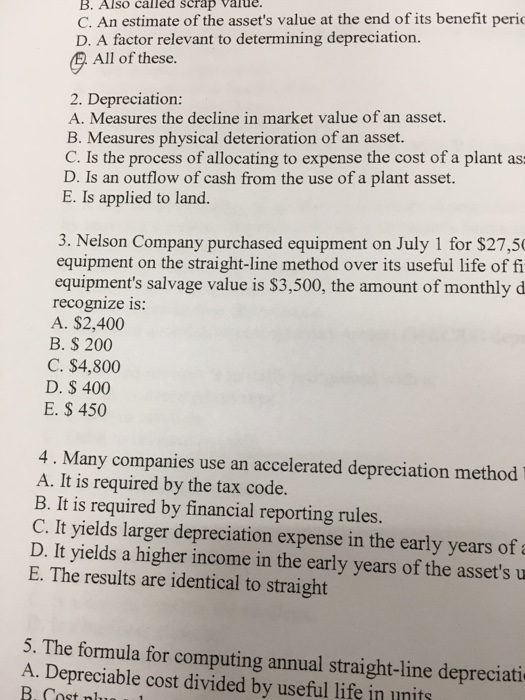 Solved Depreciation: A. Measures the decline in market | Chegg.com