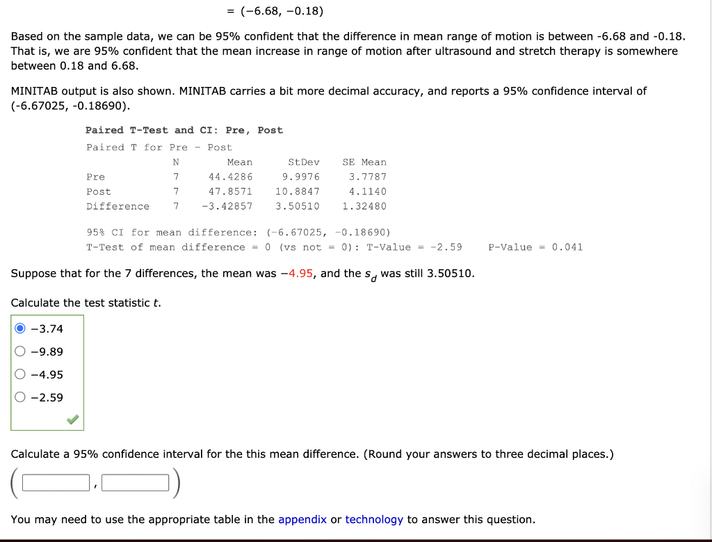 Solved = (-6.68, -0.18) Based on the sample data, we can be | Chegg.com