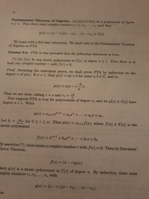Solved 4a. Using the Fundamental Theorem of Algebra, prove | Chegg.com