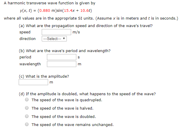 Solved A harmonic transverse wave function is given by yix, | Chegg.com