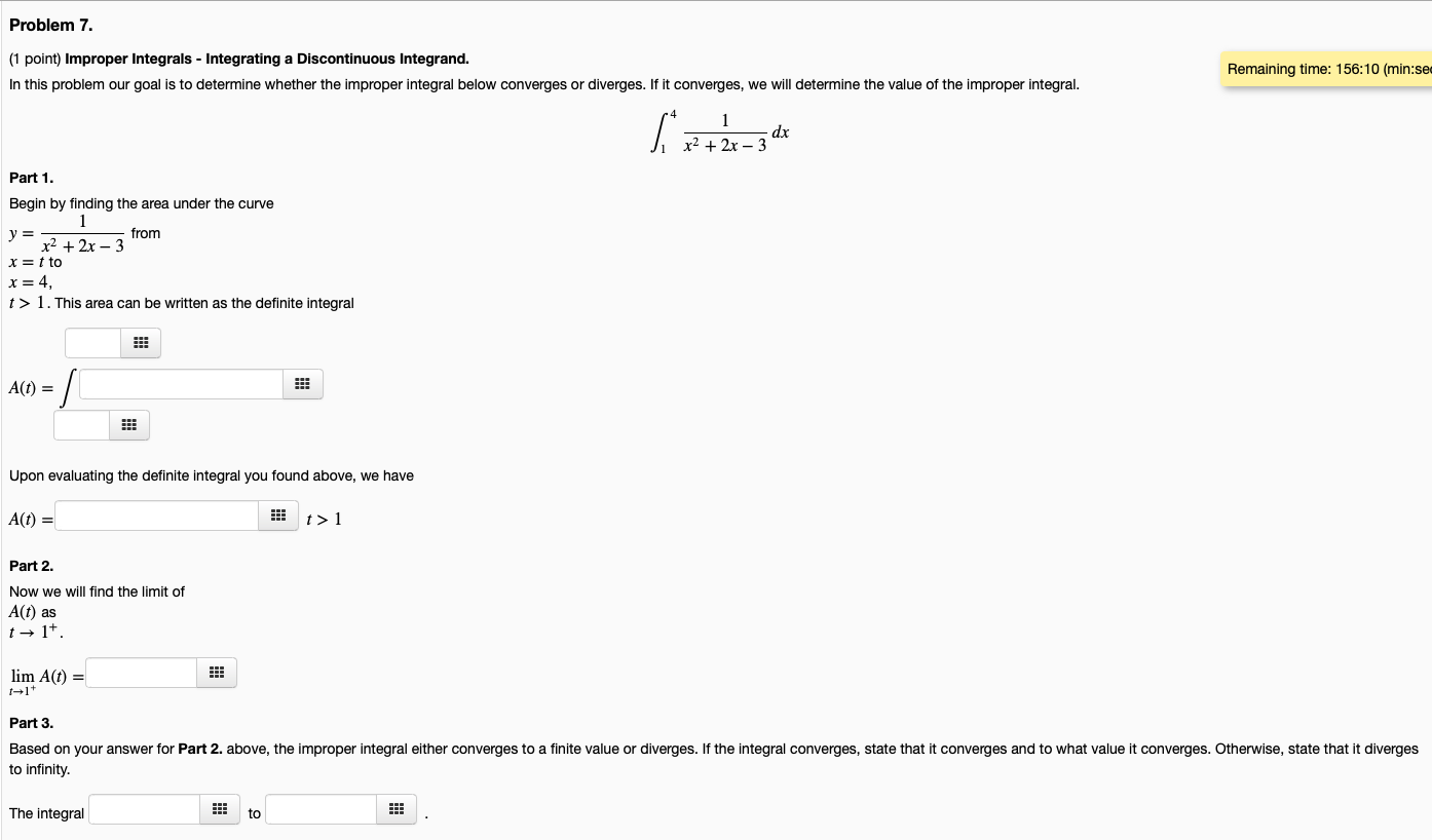 Solved Problem 7. (1 point) Improper Integrals - Integrating | Chegg.com