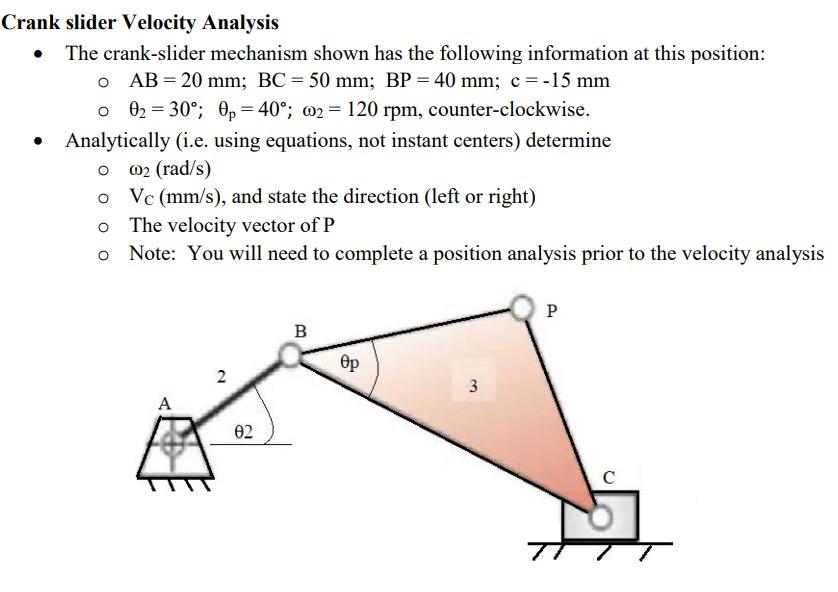 Crank slider Velocity Analysis The crank-slider | Chegg.com