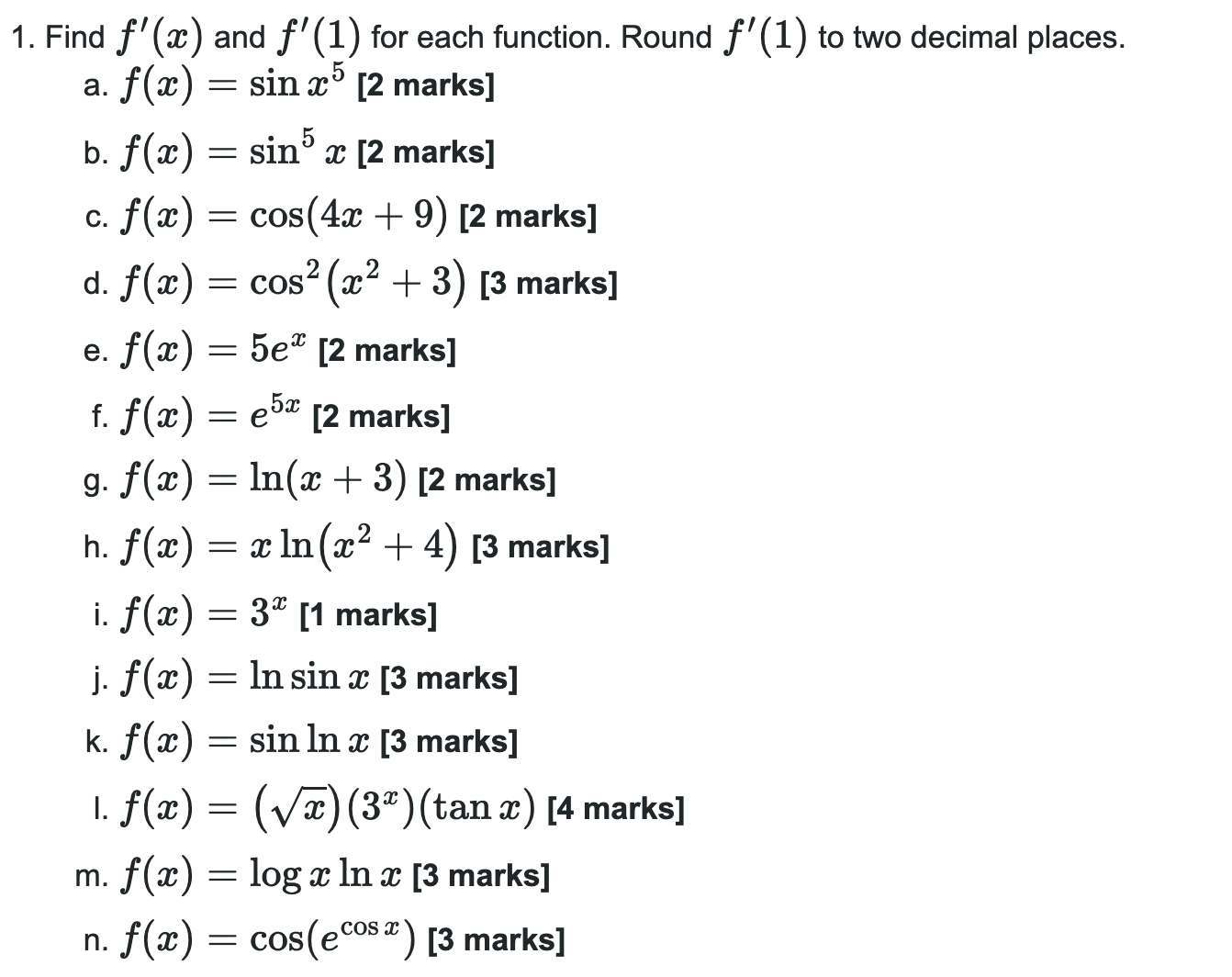 Solved Find \\( f^{\\prime}(x) \\) and \\( f^{\\prime}(1) | Chegg.com