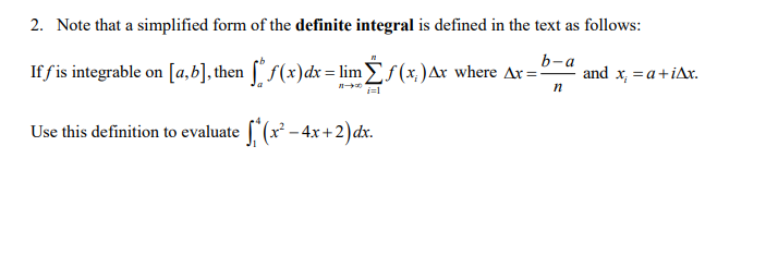 Solved 2. Note that a simplified form of the definite | Chegg.com