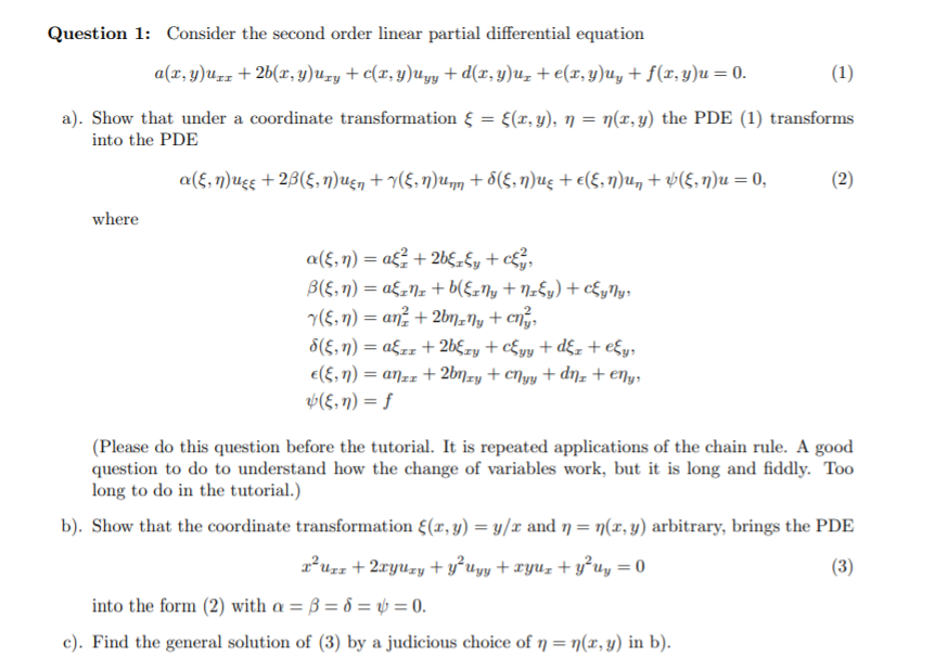 Solved Question 1: Consider the second order linear partial | Chegg.com