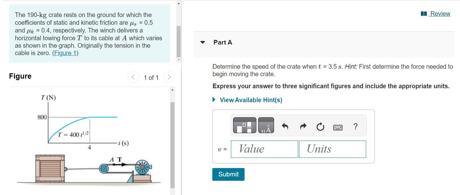 Solved The 190-kg crate rests on the ground for which the | Chegg.com