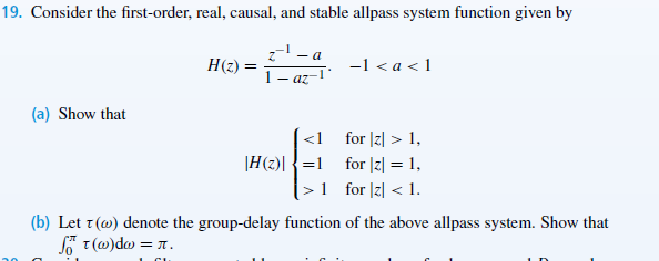 Solved Consider the first-order, real, causal, and stable | Chegg.com