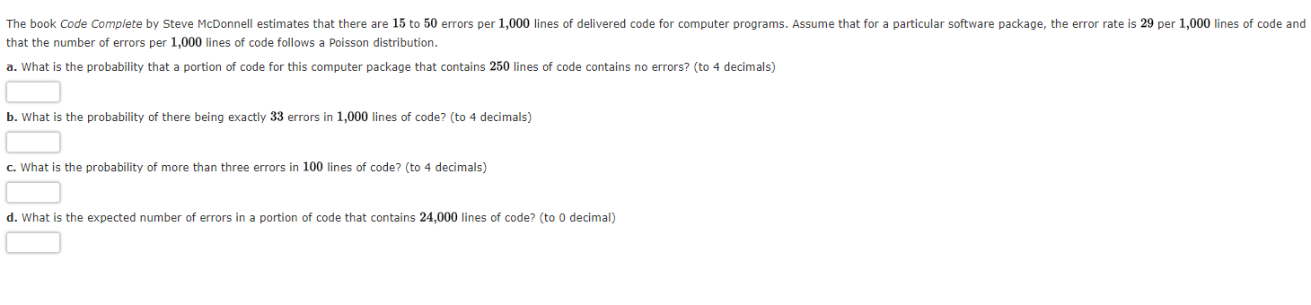 Solved that the number of errors per 1,000 ﻿lines of code | Chegg.com