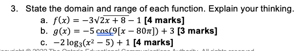 Solved 3. State the domain and range of each function. | Chegg.com