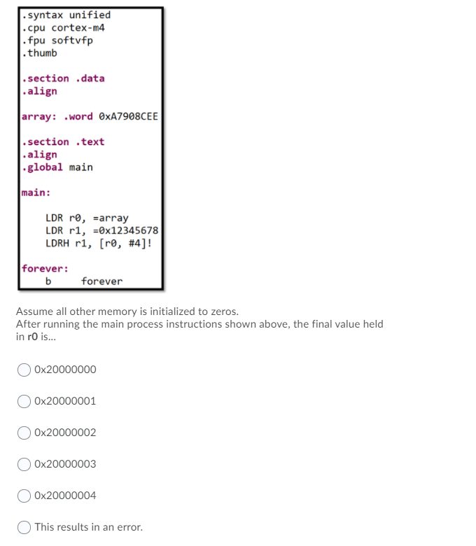 Solved . syntax unified .cpu cortex-m4 . fpu softvfp .thumb | Chegg.com