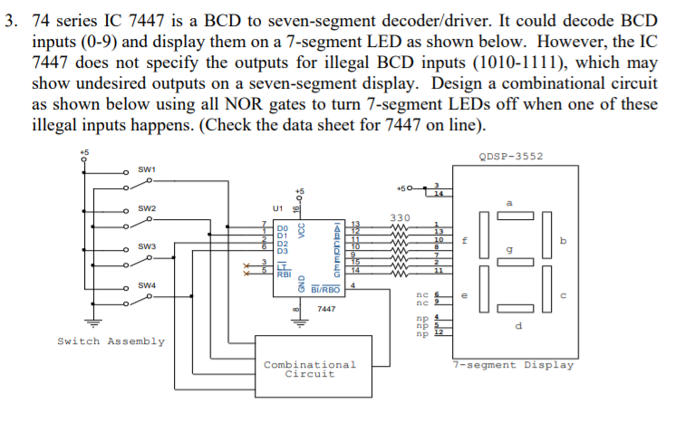 Solved 3. 74 series IC 7447 is a BCD to seven-segment | Chegg.com