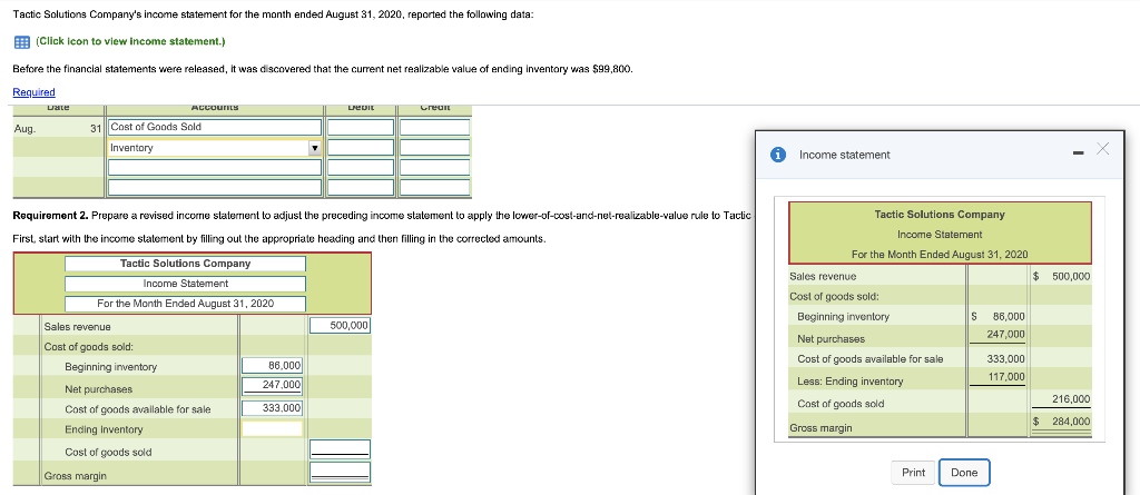 Solved Tactic Solutions Company's income statement for the | Chegg.com