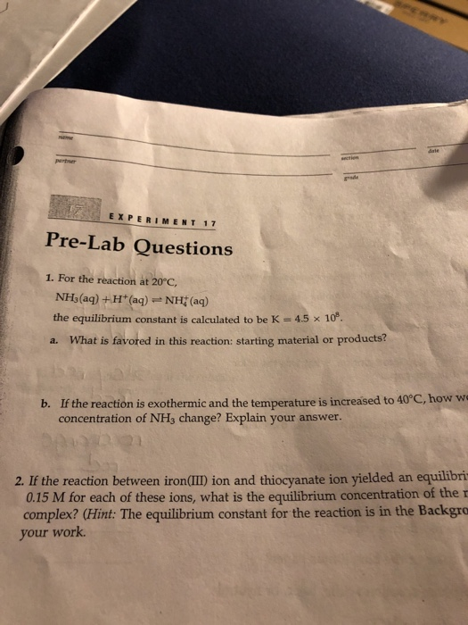 Solved gnde EXPERIMENT 17 Pre-Lab Questions 1. For the | Chegg.com