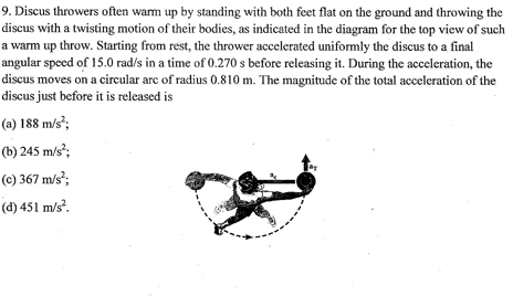 Solved 9. Discus throwers often warm up by standing with | Chegg.com