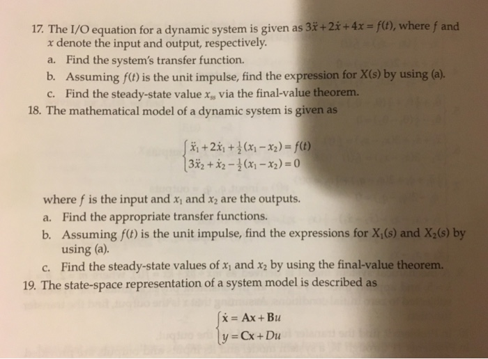 Solved 17. The I/O equation for a dynamic system is given as | Chegg.com