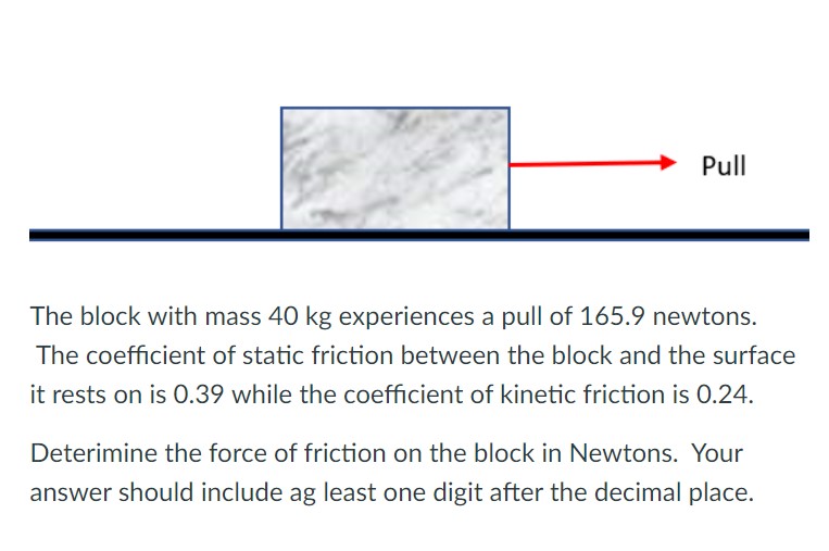 Solved The block with mass 40 kg experiences a pull of 165.9 | Chegg.com