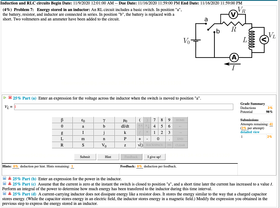 Solved: Induction And RLC Circuits Begin Date: 11/9/2020 1... | Chegg.com