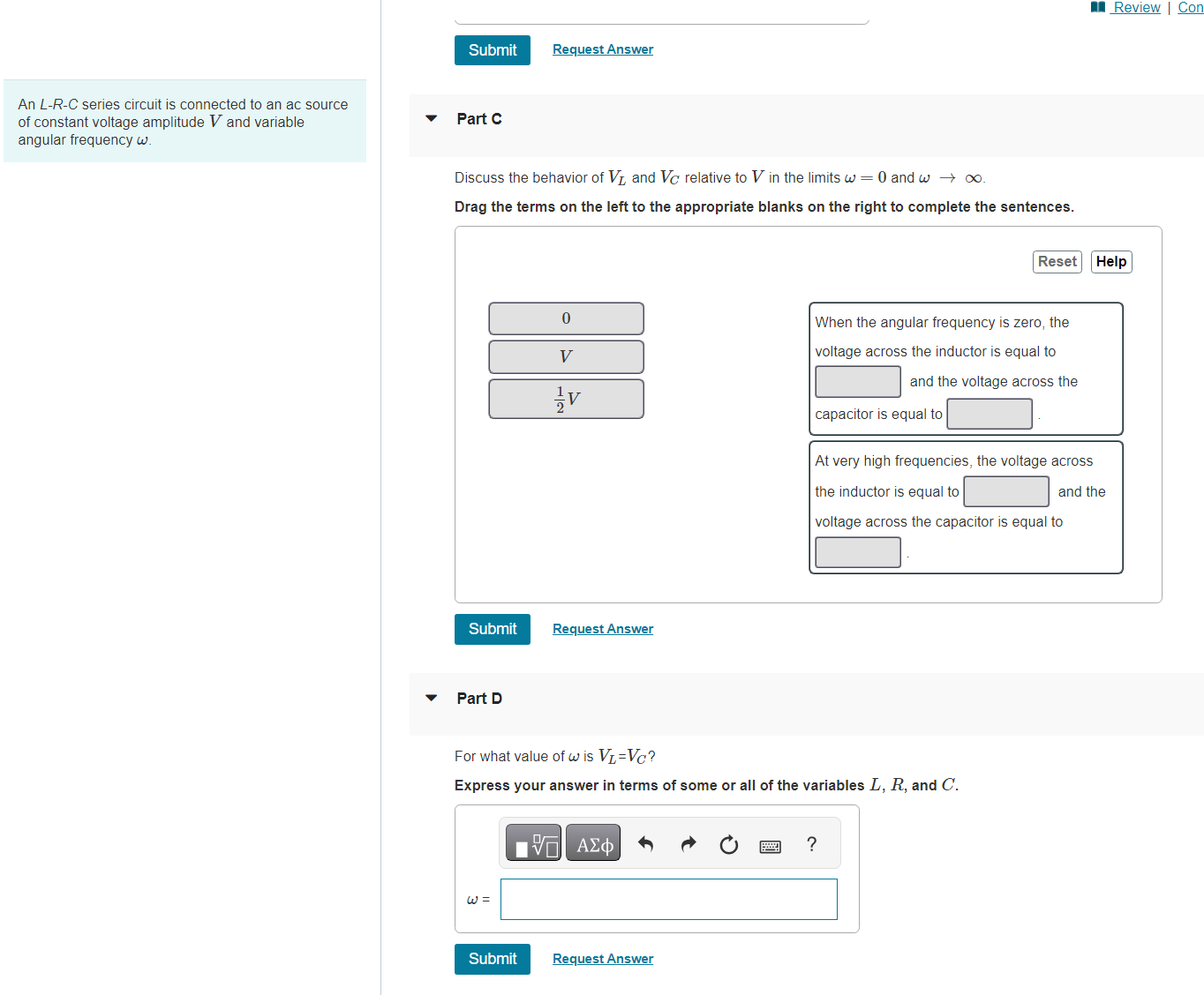 Solved An L-R-C series circuit is connected to an ac source | Chegg.com