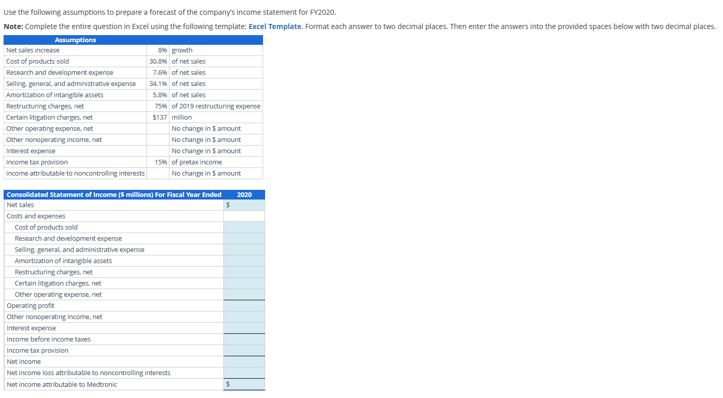 Solved Forecast an Income Statement Use the following | Chegg.com