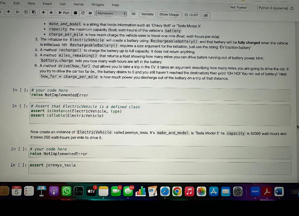 Q2 Make a class that represents an electric vehicle | Chegg.com
