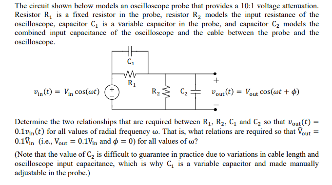 Solved The circuit shown below models an oscilloscope probe | Chegg.com