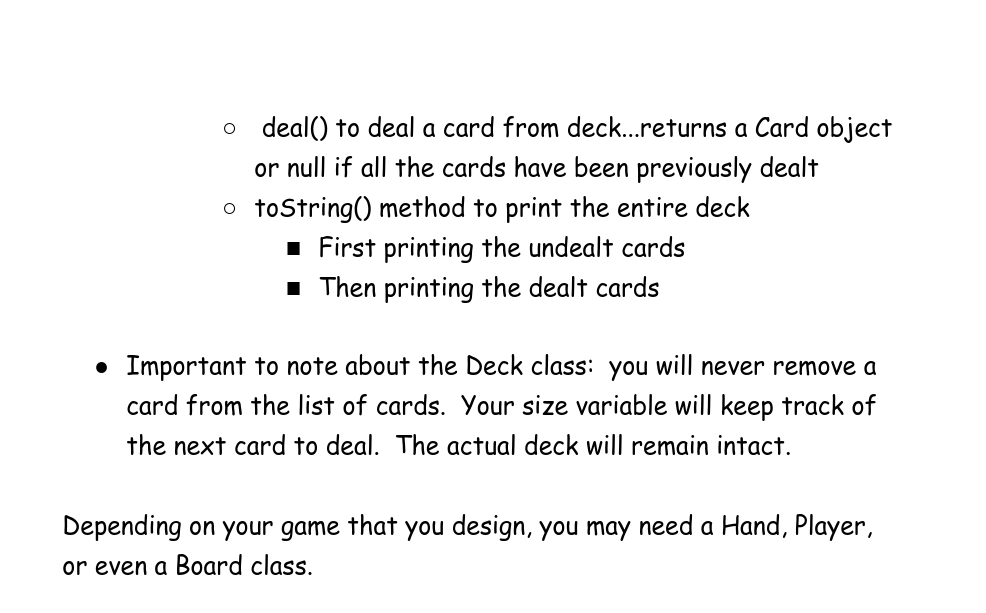 Solved Here are the minimum requirements for your card game: | Chegg.com