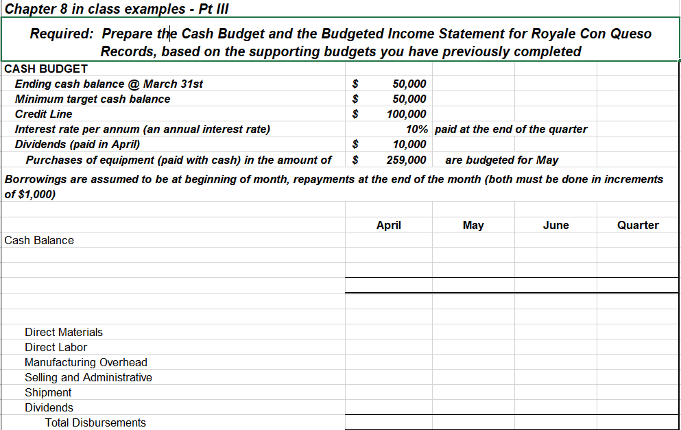 Chapter 8 in class examples - Pt III Required: | Chegg.com