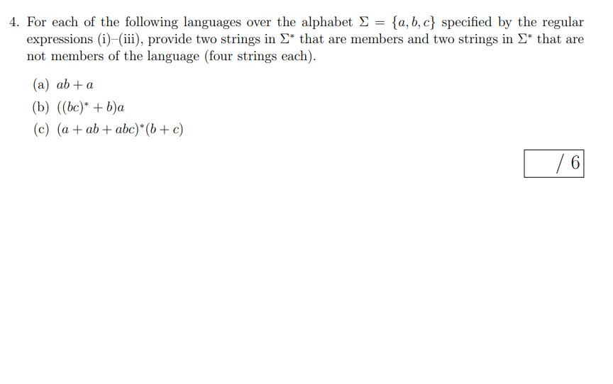 Solved 4. For each of the following languages over the | Chegg.com