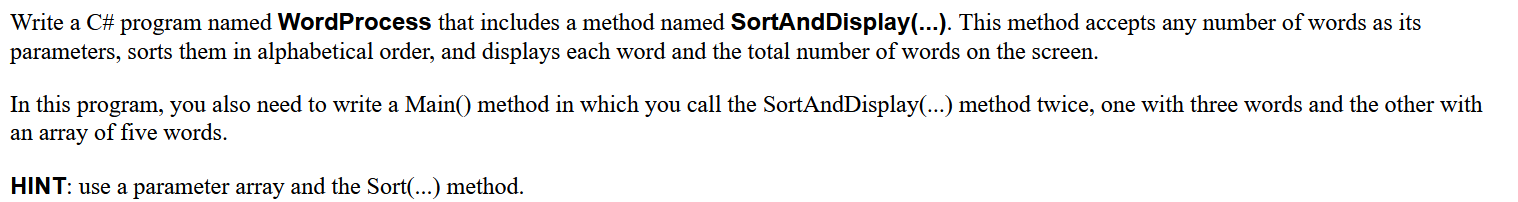Solved Write a C# program named WordProcess that includes a | Chegg.com