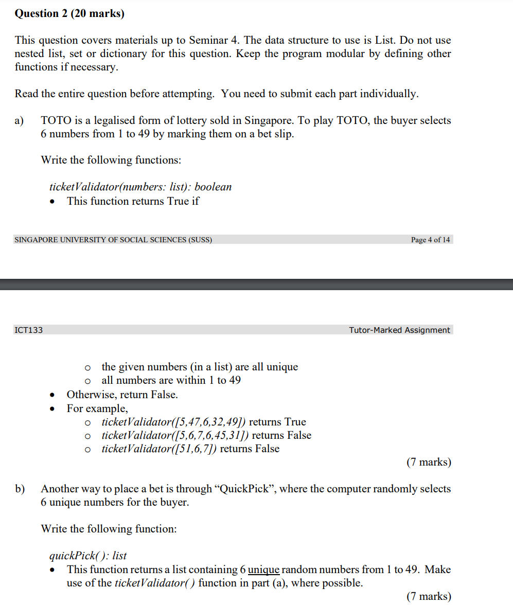 Solved b) Here's a function quickPick that generates a list | Chegg.com