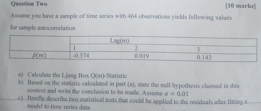 Solved Assume you have a sample of time series with 464 | Chegg.com