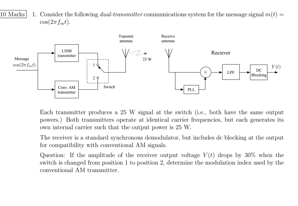 10 Marks 1. Consider the following dual-transmitter | Chegg.com