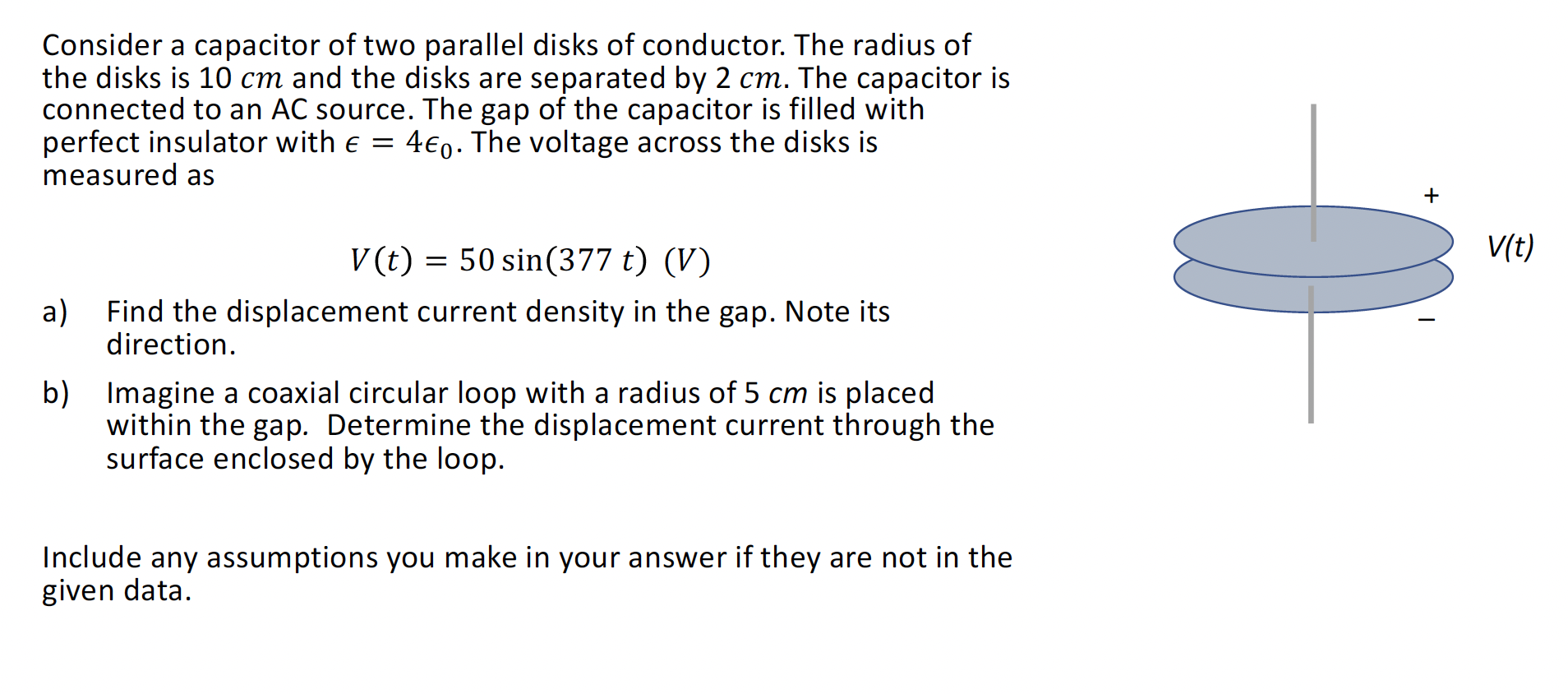 Solved Consider a capacitor of two parallel disks of | Chegg.com