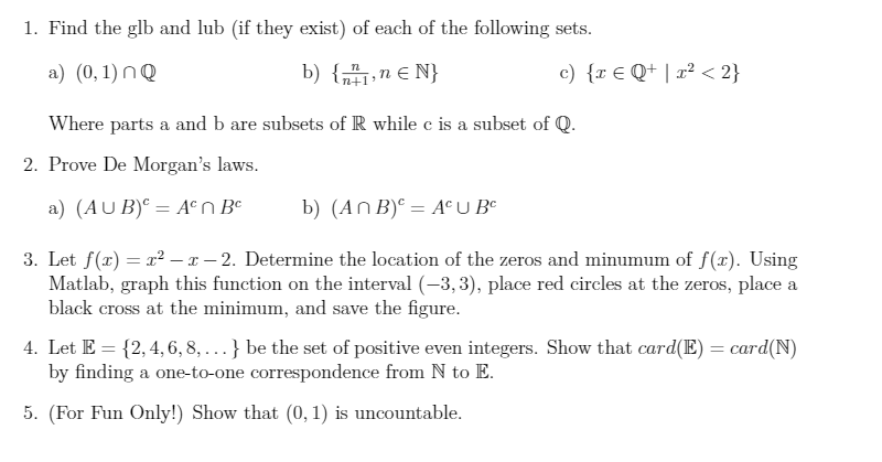 Solved 1. Find the glb and lub (if they exist) of each of | Chegg.com