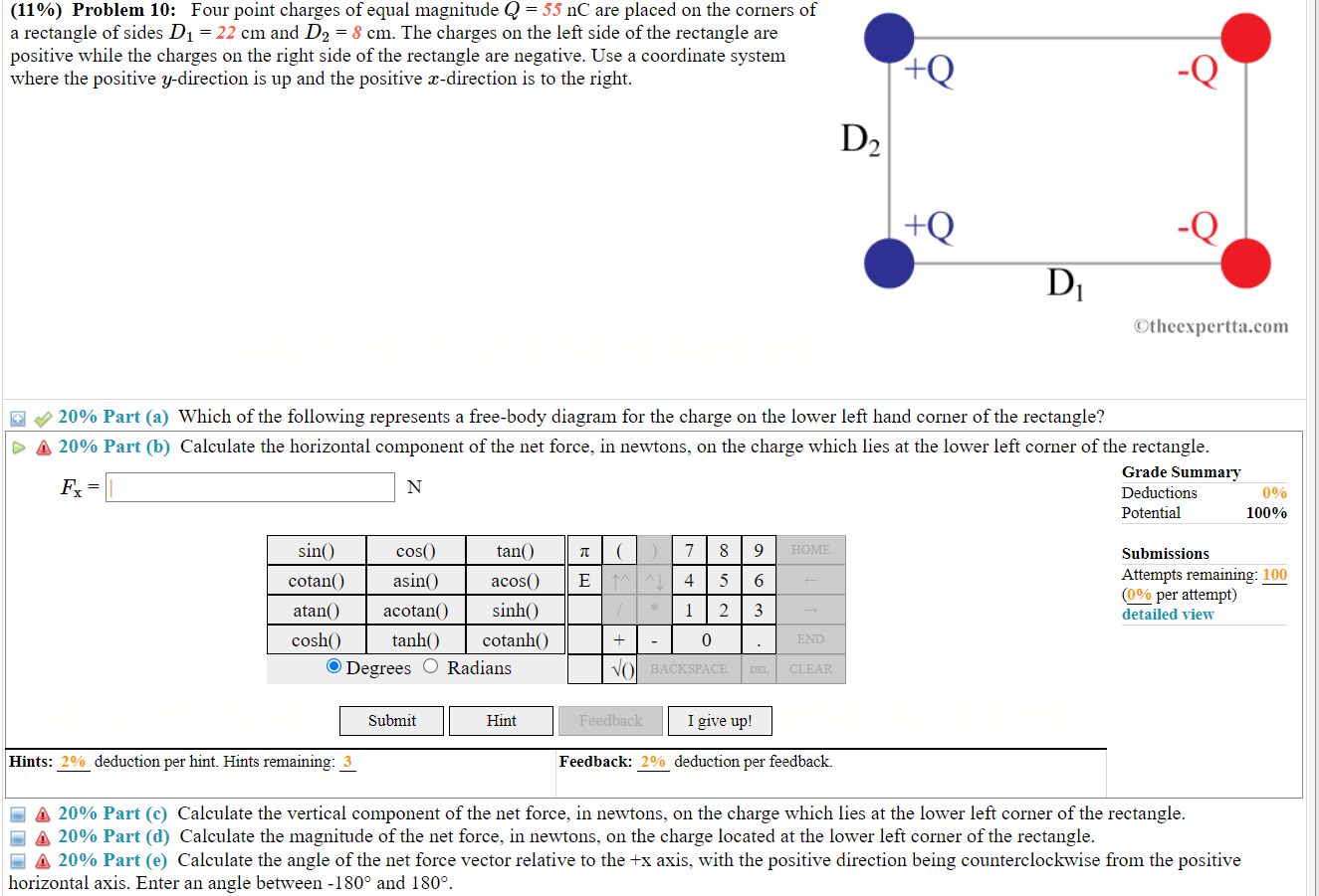 Solved (11\%) Problem 10: Four point charges of equal | Chegg.com