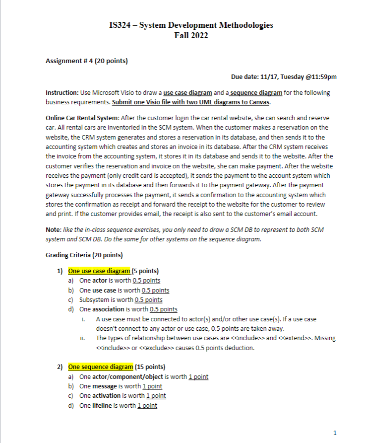 Solved IS324 - System Development Methodologies Fall 2022 | Chegg.com